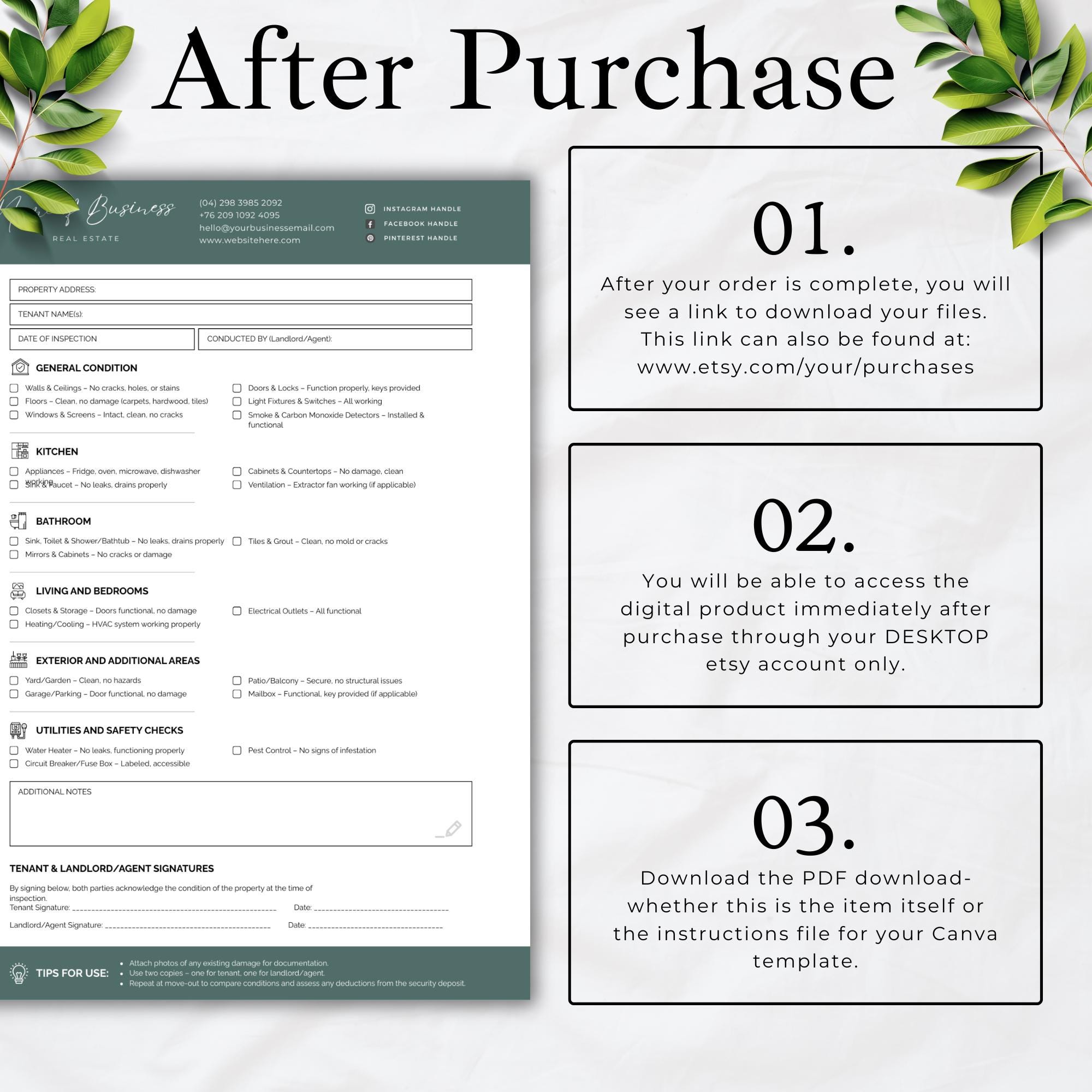Rental Inspection Checklist, Move in Move Out Form for Landlords ...