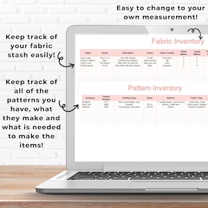 Sewing Inventory Spreadsheet Excel Fabric Tracker for Sewing Pattern ...
