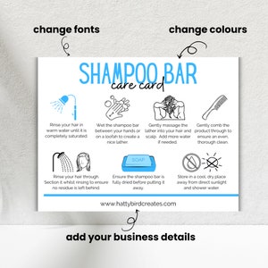 Editable Shampoo Bar Care Card Template for Solid Shampoo Instructions ...
