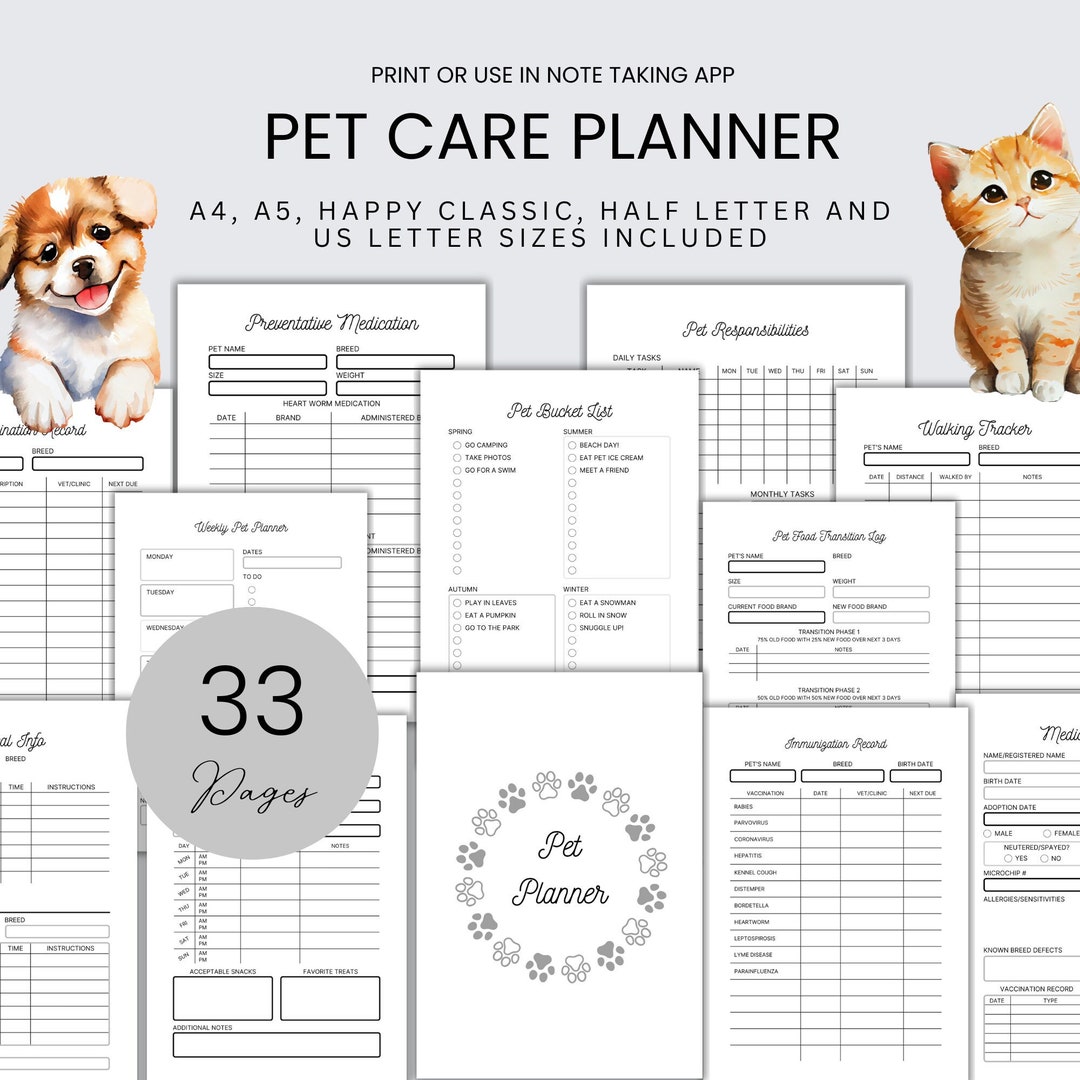 Pet Care Printable Bundle Pet Health Record Tracker Book Journal ...