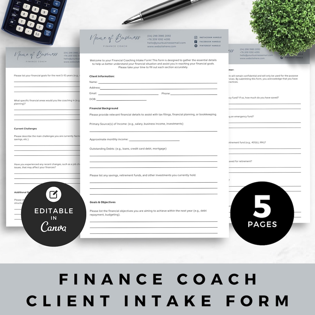 Finance Coach Intake Form Template Editable Financial Planning ...