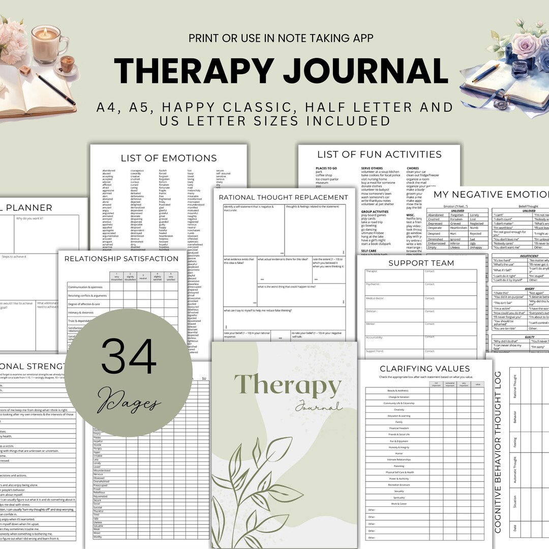 Therapy Journal Bundle Mental Health Planner Printable Guided Journal ...