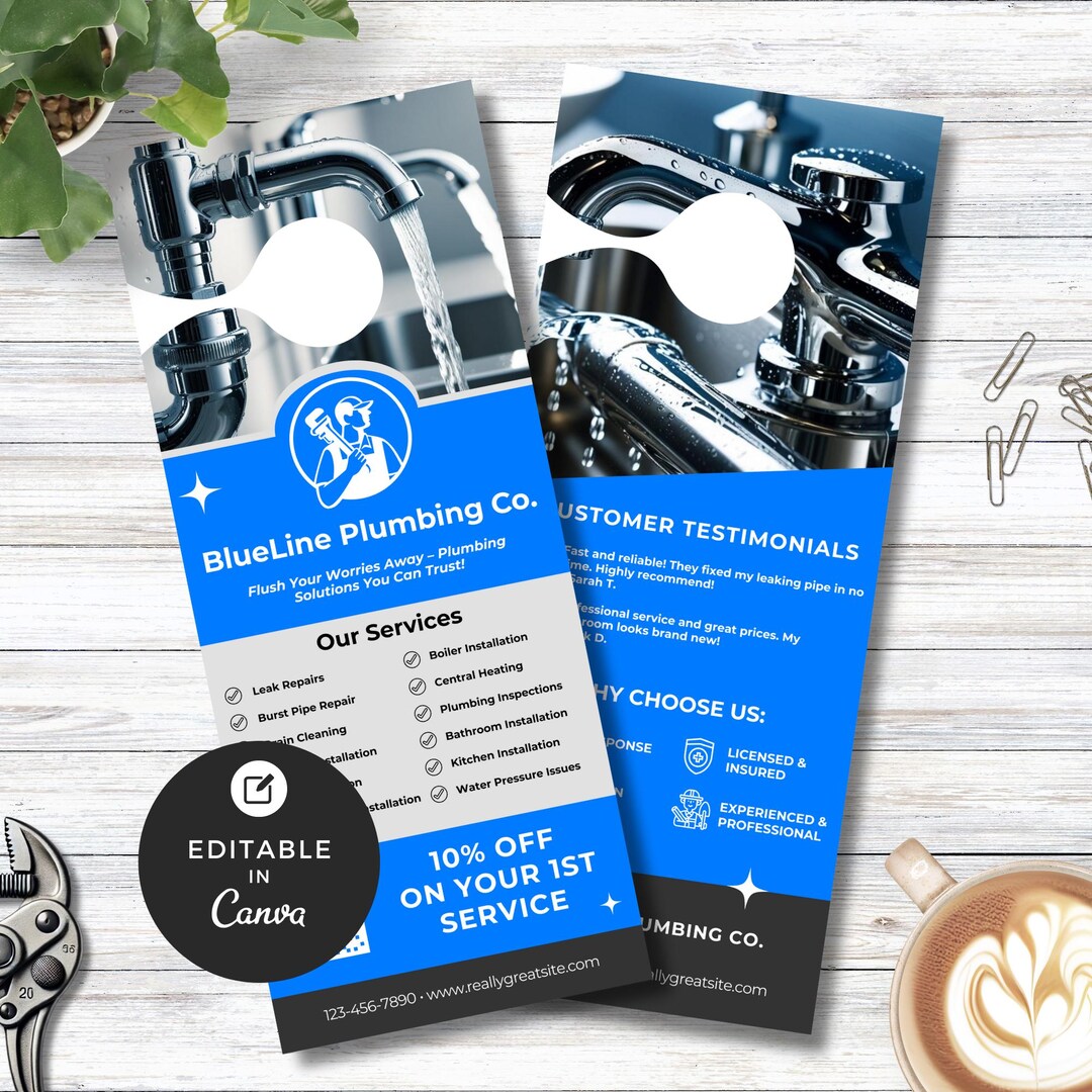 Door Hanger Flyer Template for Plumbers | Canva Editable Marketing ...