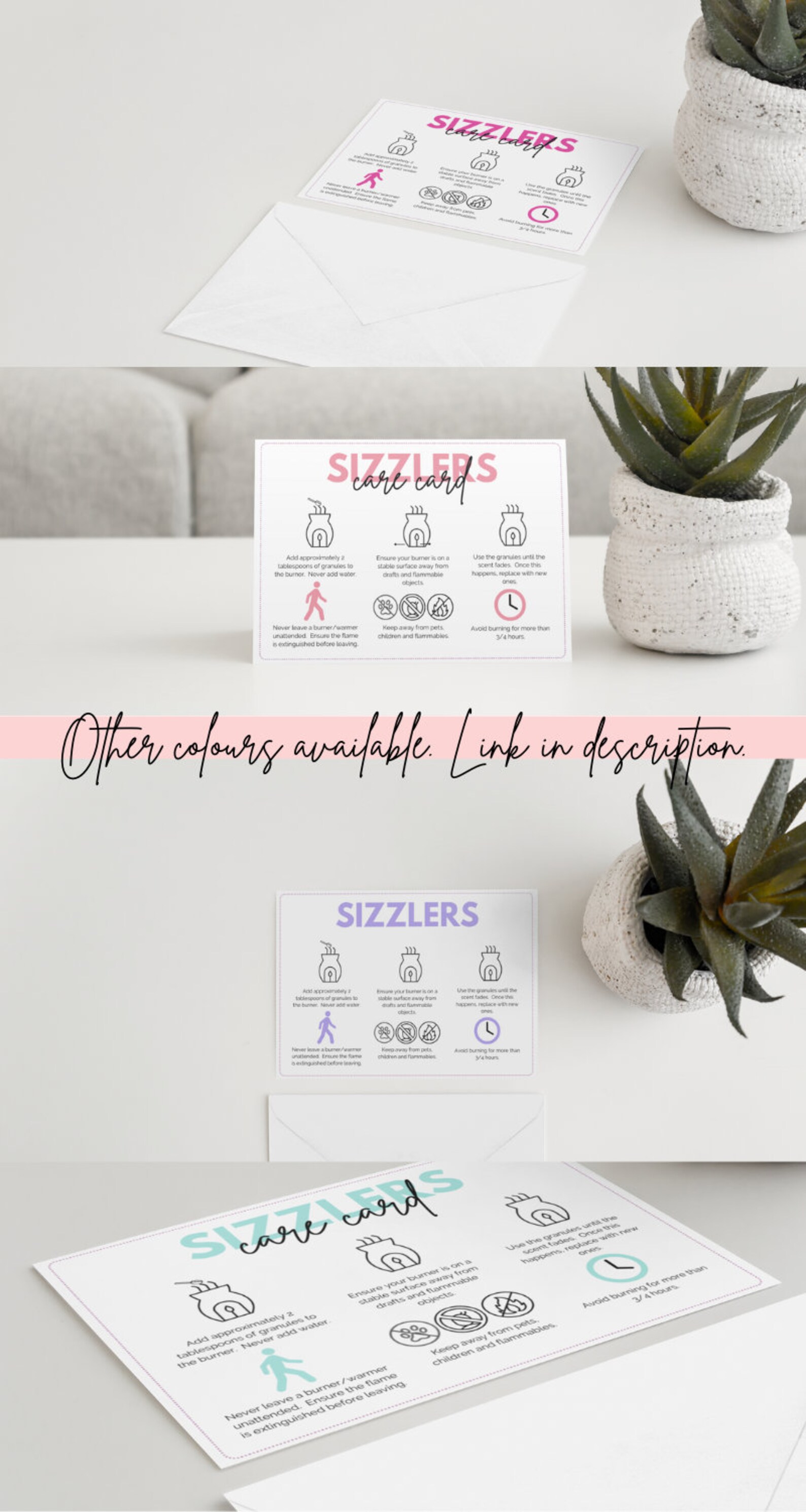 Salt Sizzlers Care Card Printable Safety Guide Simmering Granules ...