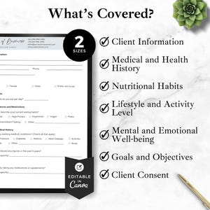 Nutrition Coach Client Health Questionnaire, Editable Intake Form ...