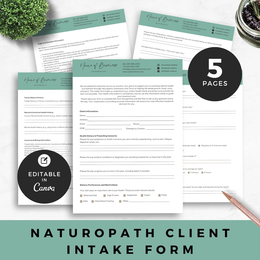 Naturopath Client Intake Form Template Holistic Health Business Form ...