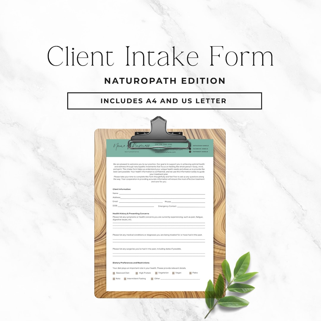 Naturopath Client Intake Form Template, Editable Holistic Health Intake ...