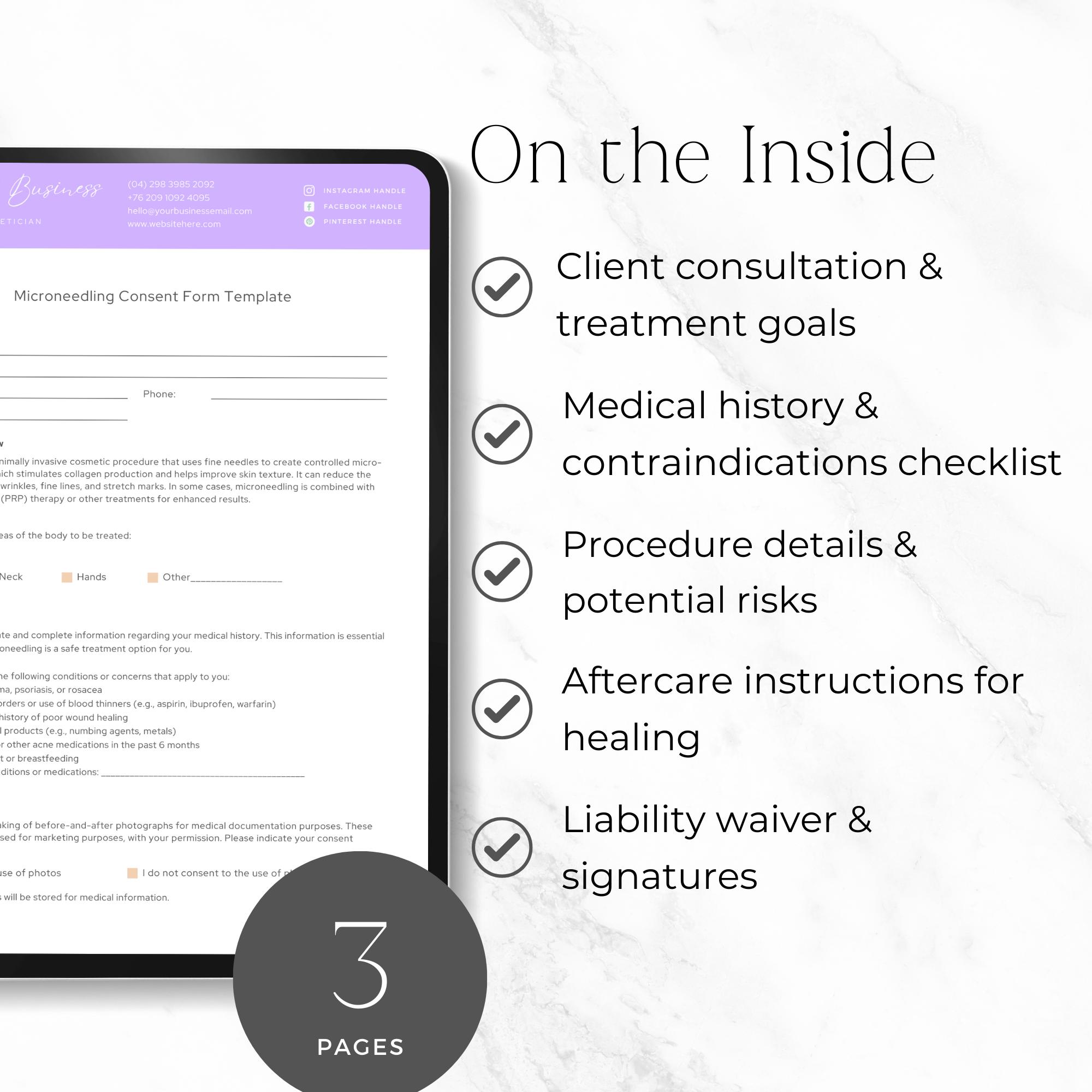 Microneedling Consent Form Template, Editable Canva Intake PDF for ...