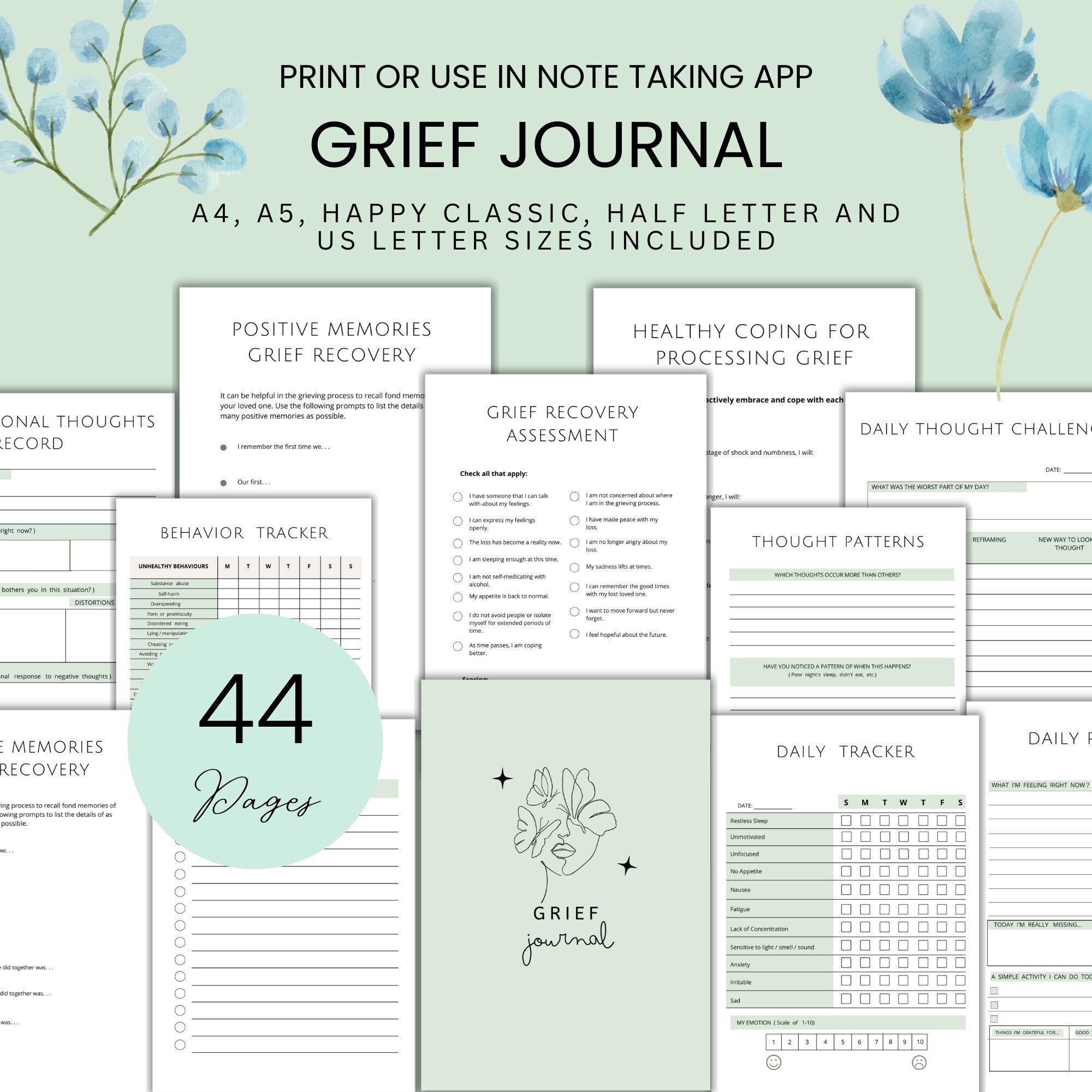 Printable Grief Journal Mental Health Wellbeing Goodnotes Bereavement ...