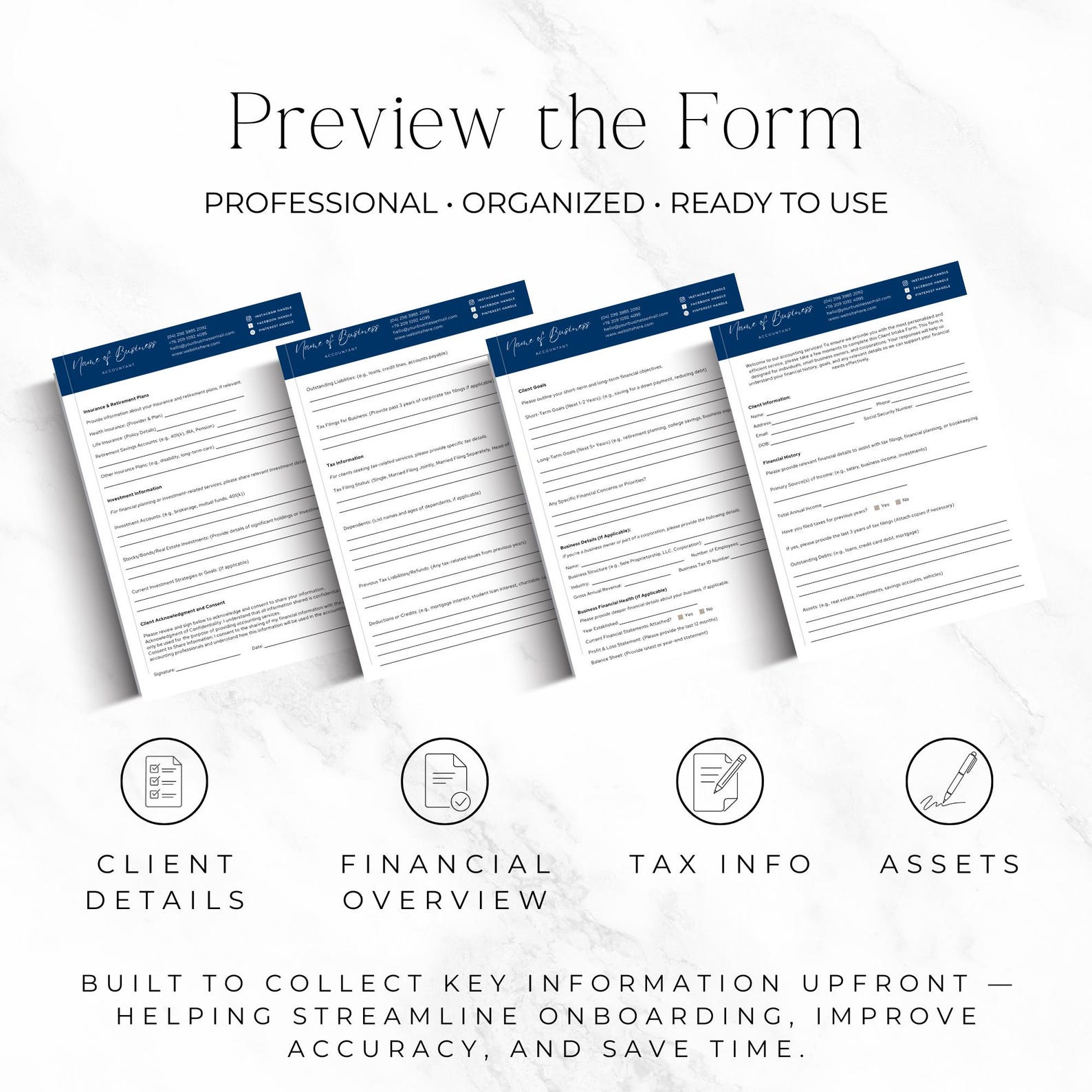Accountant Client Intake Form Template, Editable Bookkeeping Client ...
