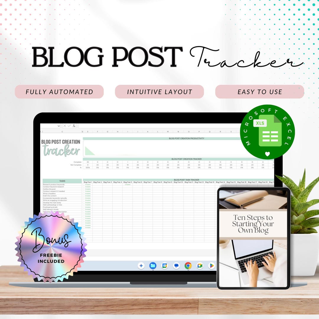 Blog Post Checklist Tracker Excel Spreadsheet Digital Blogging Organizer Content Blog Outline ...