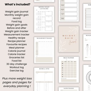 Weight Gain Journal Printable Workout Tracker Body Measurement Log Meal ...