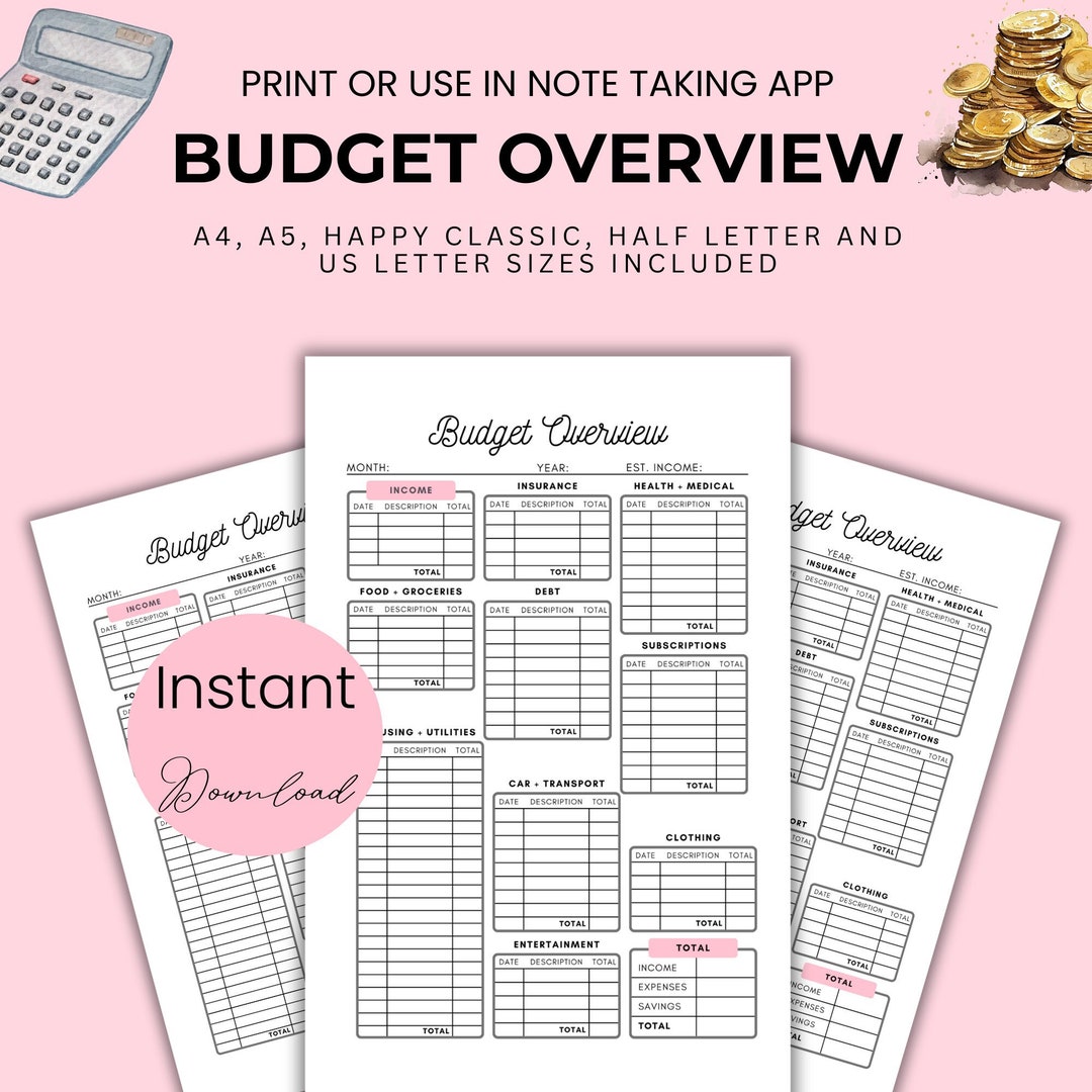 Paycheck Budget Overview Printable Monthly Paycheck Template for Income ...