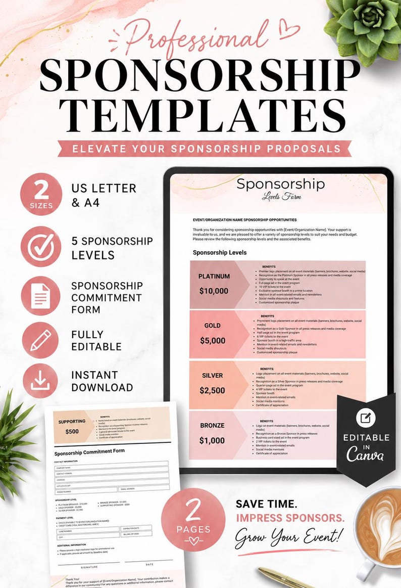 Sponsorship Package Template Canva, Editable Sponsor Proposal Kit ...