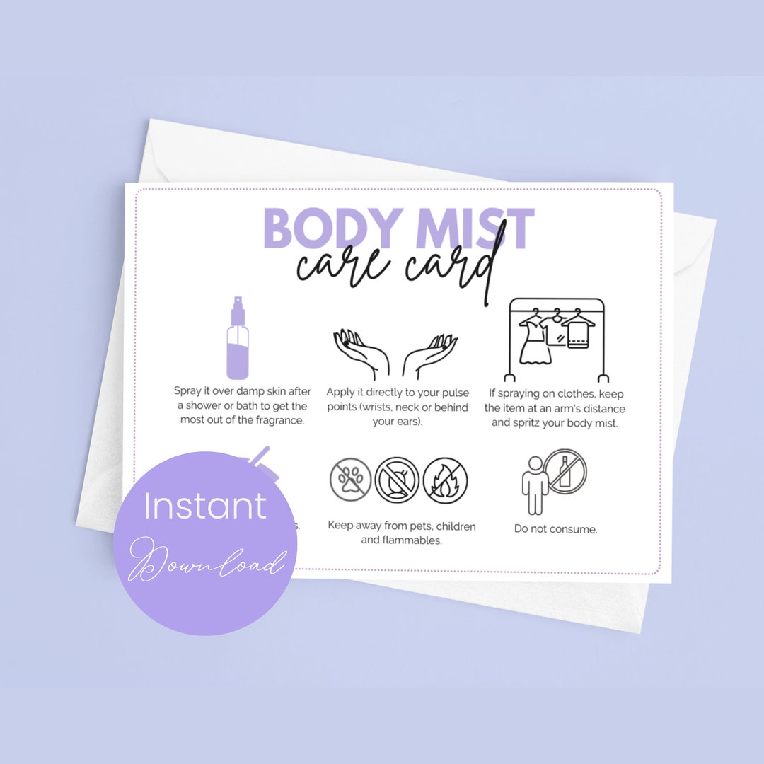 Body Mist Care Card Template Fragrance Mist Instructions Body Spray ...