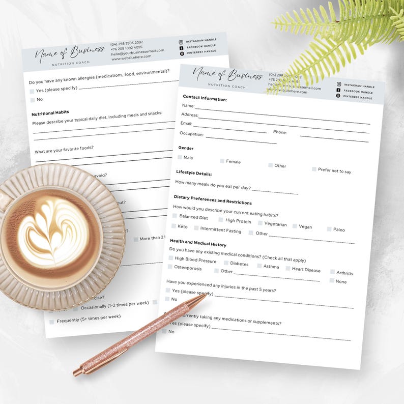 Nutrition Coach Client Health Questionnaire, Editable Intake Form ...