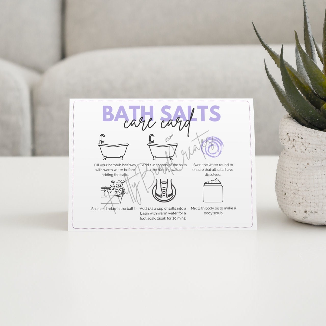 Bath Salts Care Card for Business Bath Salt Template Bath Soak Care ...