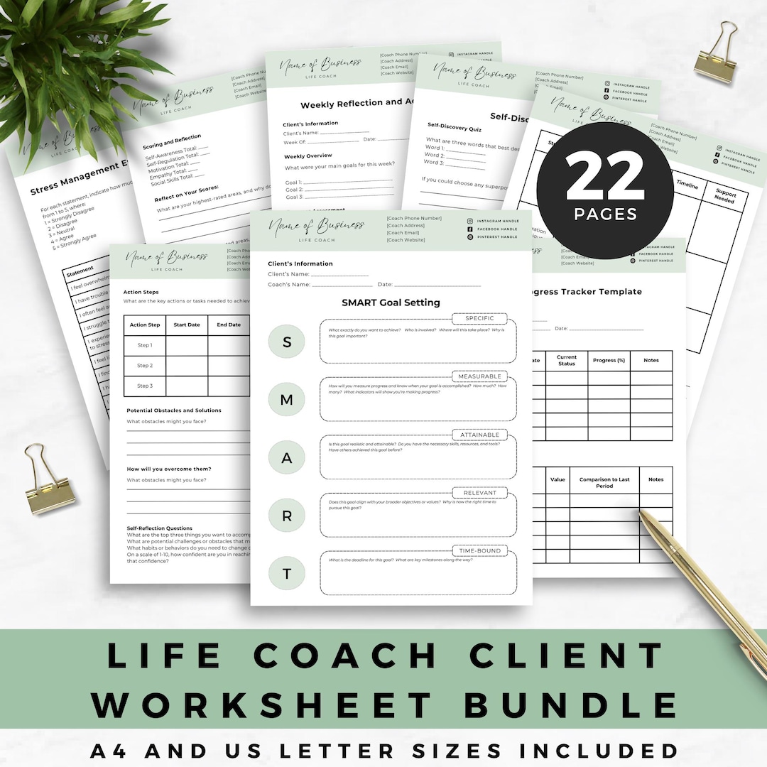 Life Coach Worksheet Bundle Coaching Workbook Editable Client Progress ...