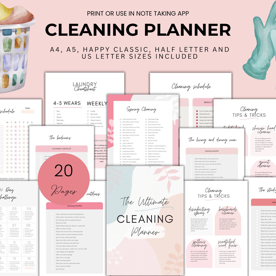 Cleaning Planner Bundle Printable Cleaning Inserts Digital Clean Home ...
