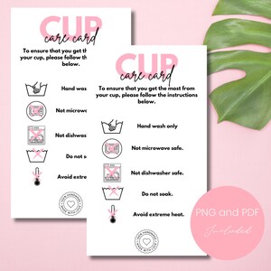 Cup Care Instructions Travel Mug Care Card Tumbler Printable Drinkwear ...