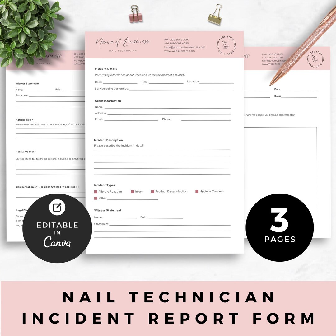 Nail Salon Incident Report Form Editable Template, Printable Nail ...