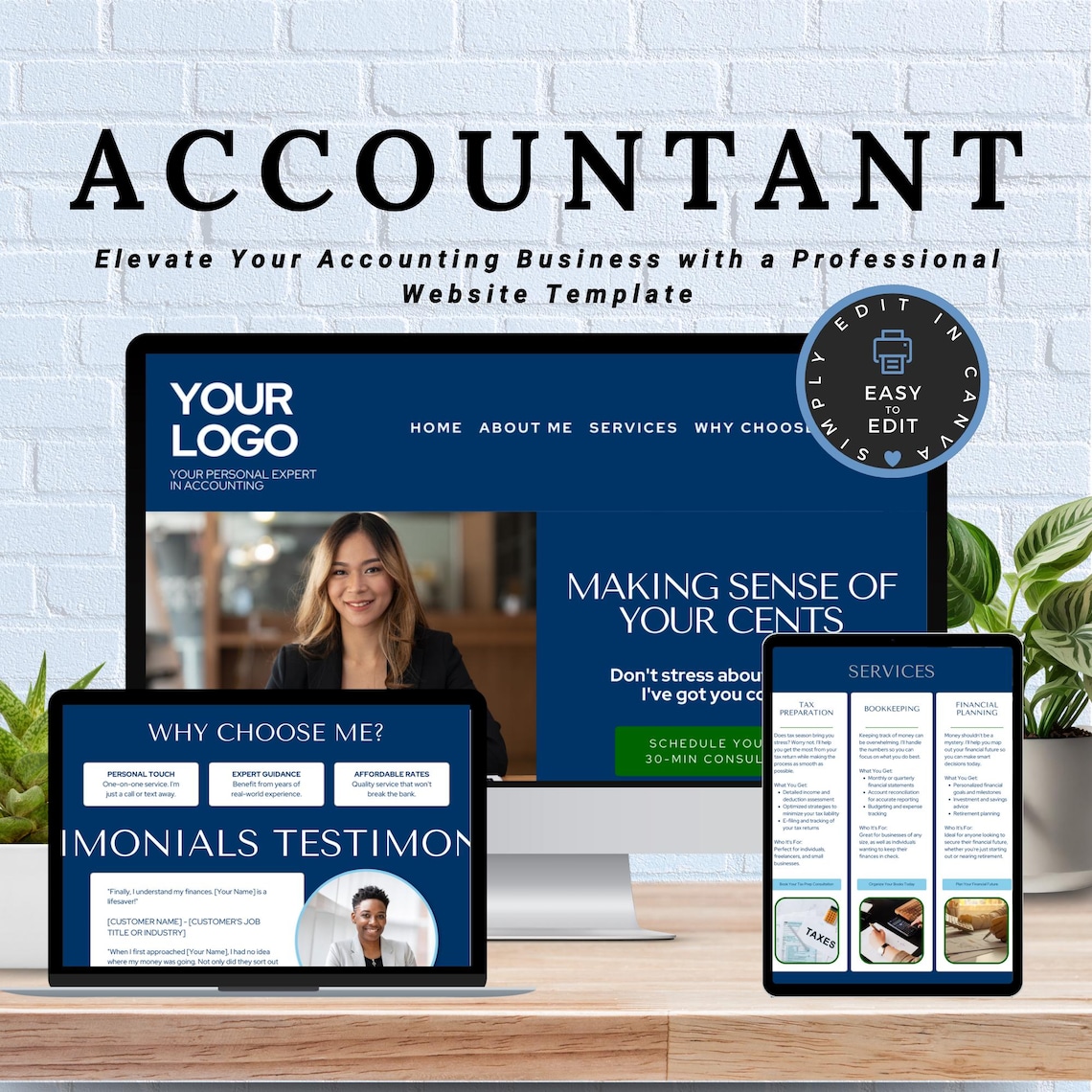 Accountant Website Template, Customizable Canva Layout for Tax Services ...