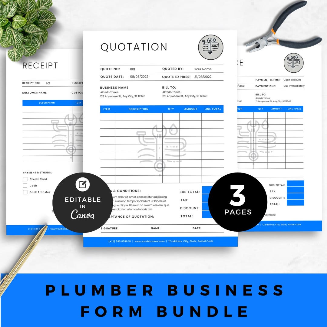 Plumber Business Forms Template Canva Plumber Quotation Template ...