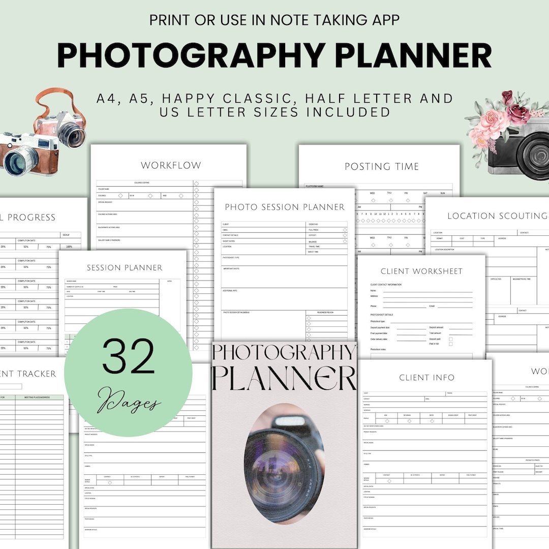 Photography Planner Printable Photographer Session Planner Photography ...