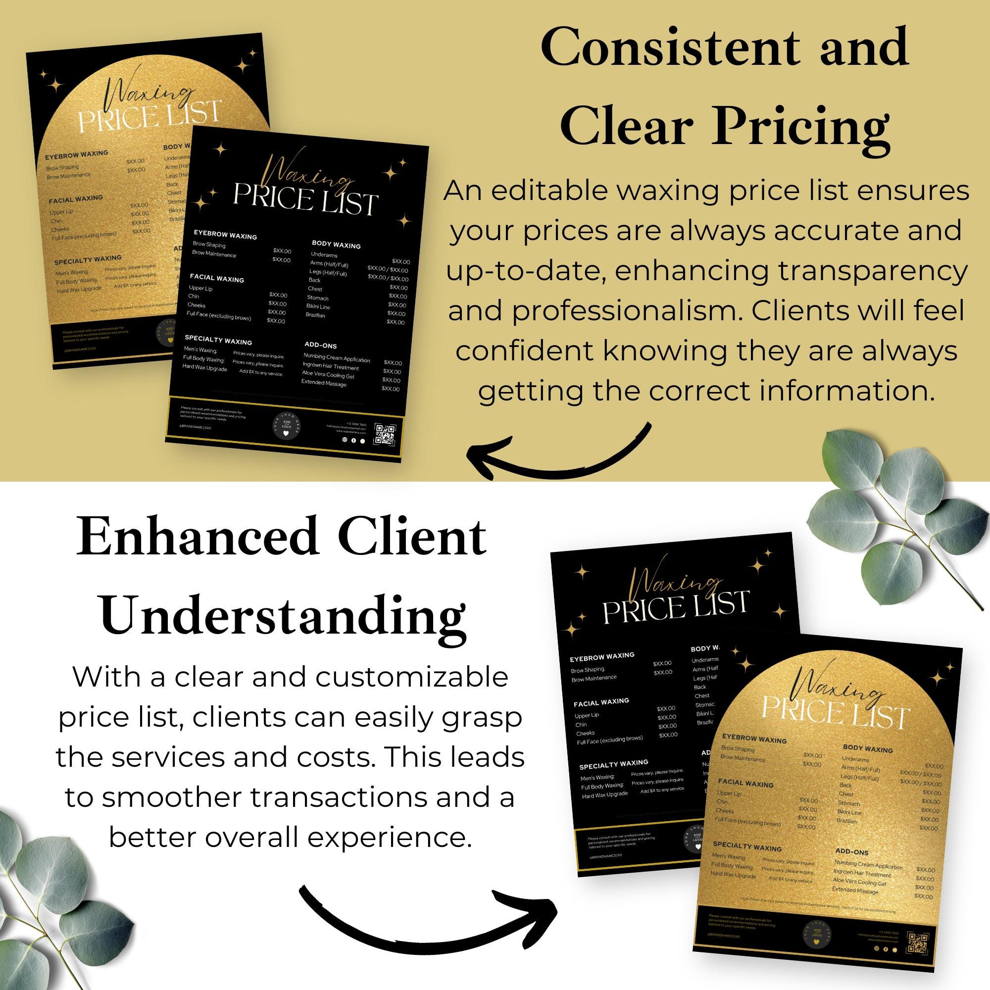 Editable Salon Price List Template Printable Waxing Pricing Guide | DIY ...