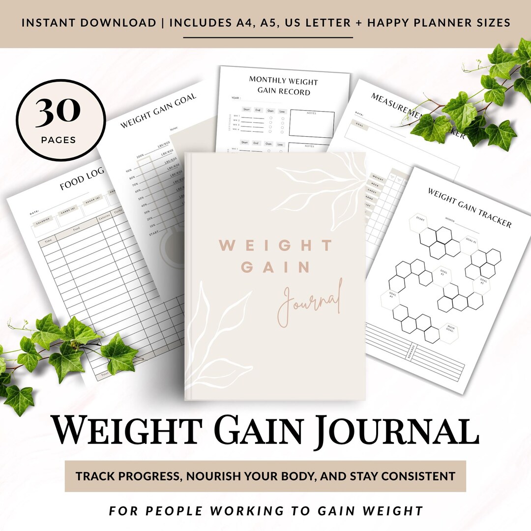 Weight Gain Journal Printable Workout Tracker Body Measurement Log Meal ...