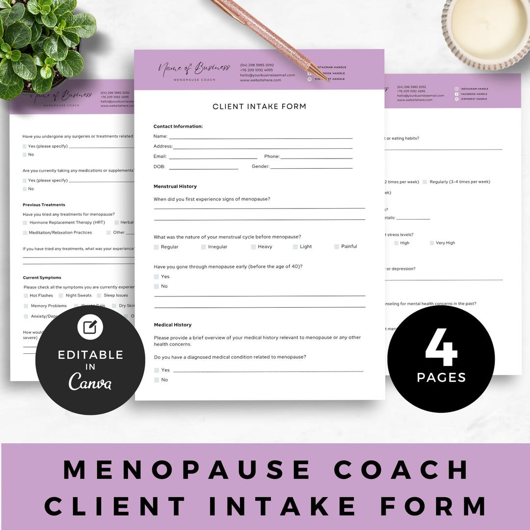 Menopause Coach Client Intake Form Template Editable Client Form ...