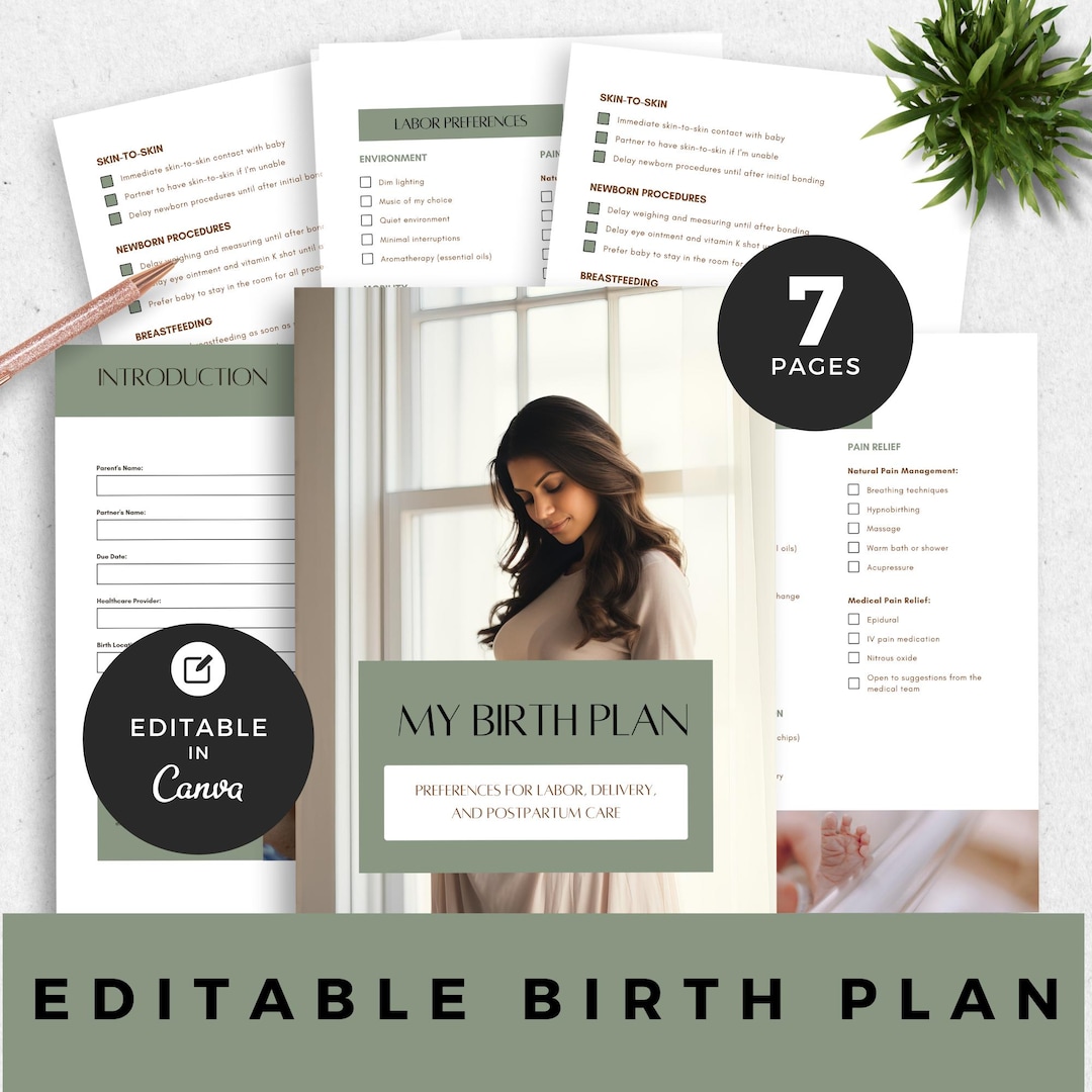 Editable Birth Plan Template Printable Labor and Delivery Preferences ...