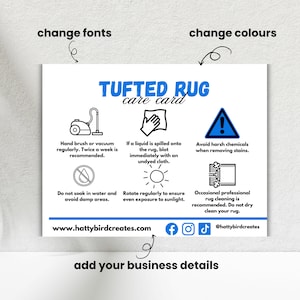 Editable Tufted Rug Care Card Template Handmade Rug Instructions ...