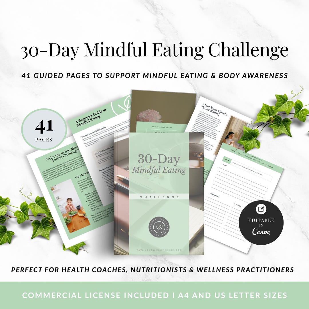 Mindful Eating Workbook Printable, 30-day Eating Challenge Journal ...