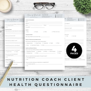 Nutrition Coach Client Health Questionnaire, Editable Intake Form ...