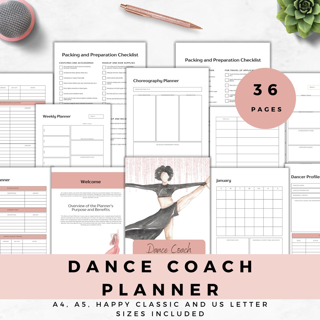 Dance Coach Planner for Dance Instructor Organizer Printable ...