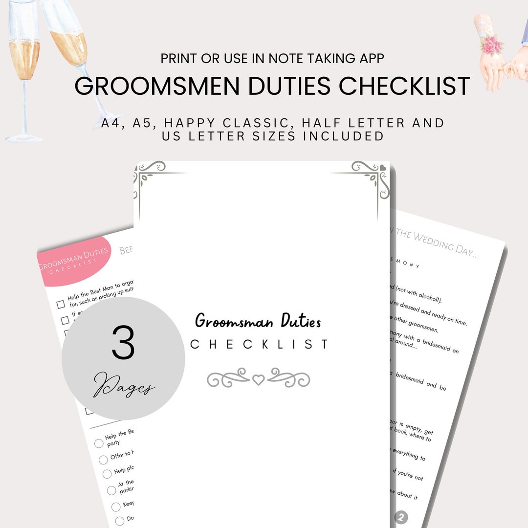 Groomsmen Duties Checklist Groomsman To-do List for Bridal - Etsy