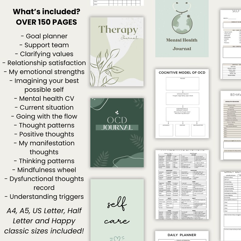 Mental Health Bundle Therapy Journal Printable Self Care Planner ...