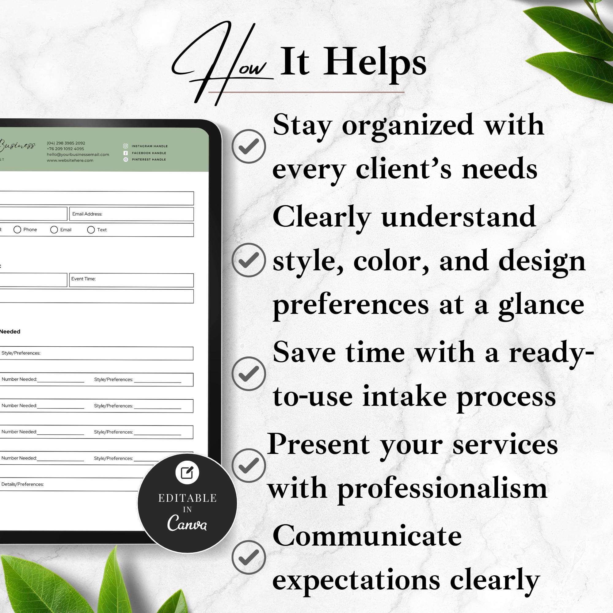 Wedding Florist Consultation Form Template Floral Design Planning Guide ...
