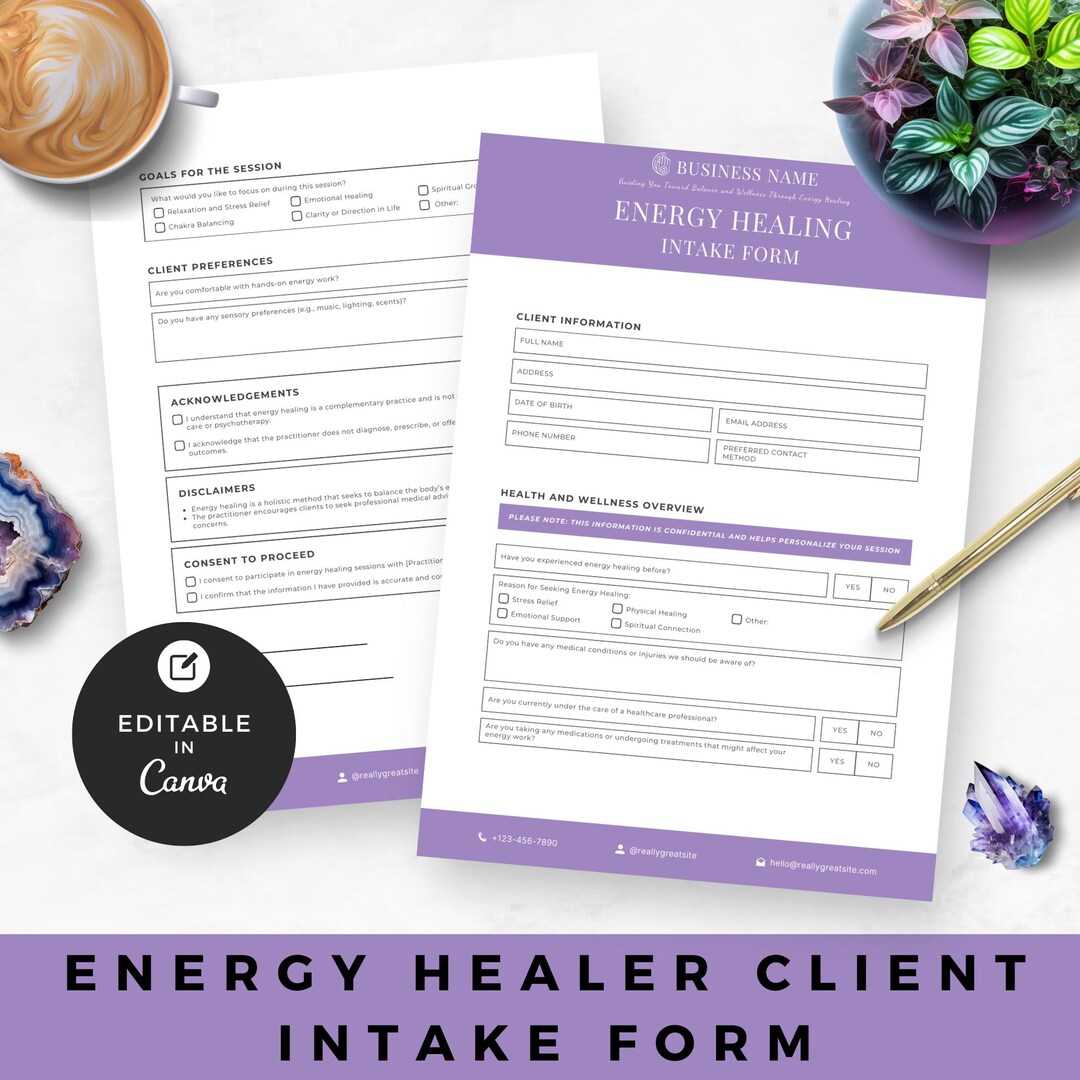 Energy Healer Client Intake Form Template, Customizable Reiki ...