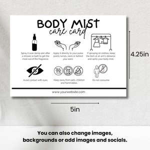 Editable Body Mist Care Card Template for Perfume Instructions ...