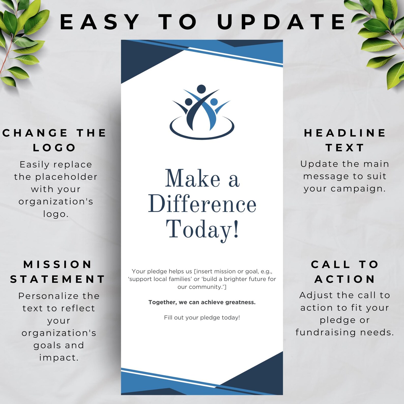Donation Pledge Card Template for Non-profits, Editable Canva Giving ...