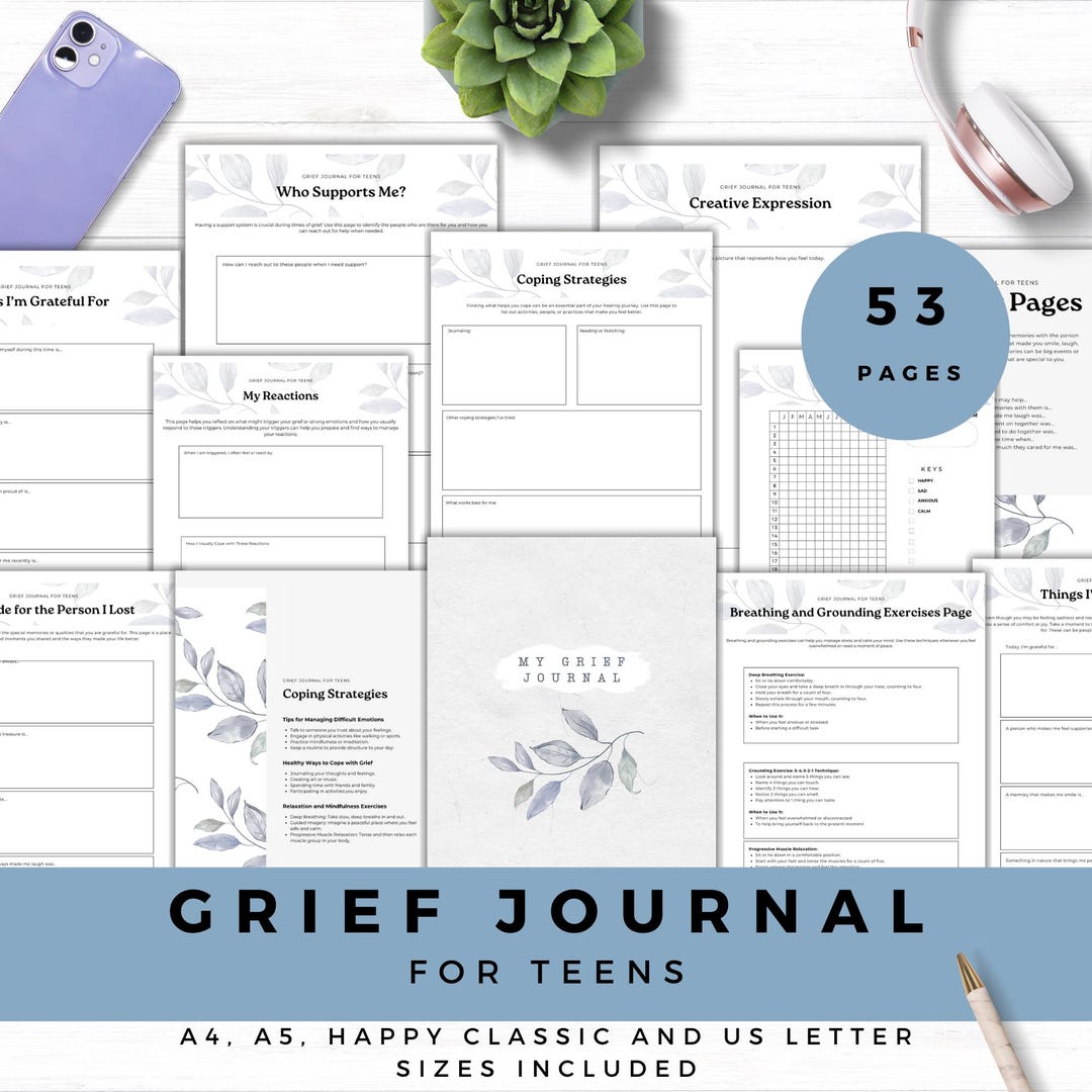 Grief Journal for Teens Printable Mental Health Wellbeing Bereavement ...