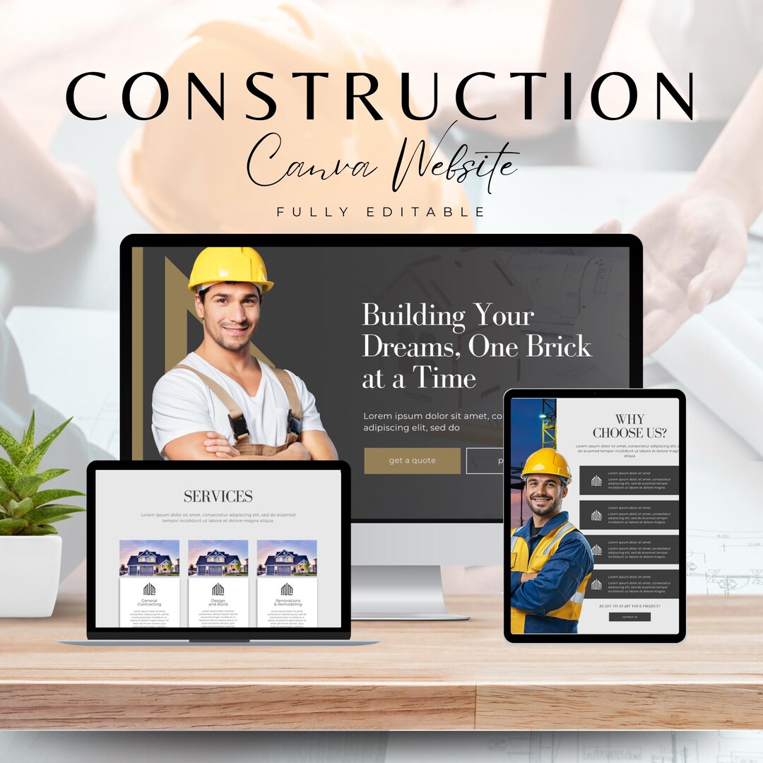 Construction Website Template Canva Builder Website Landing Page ...