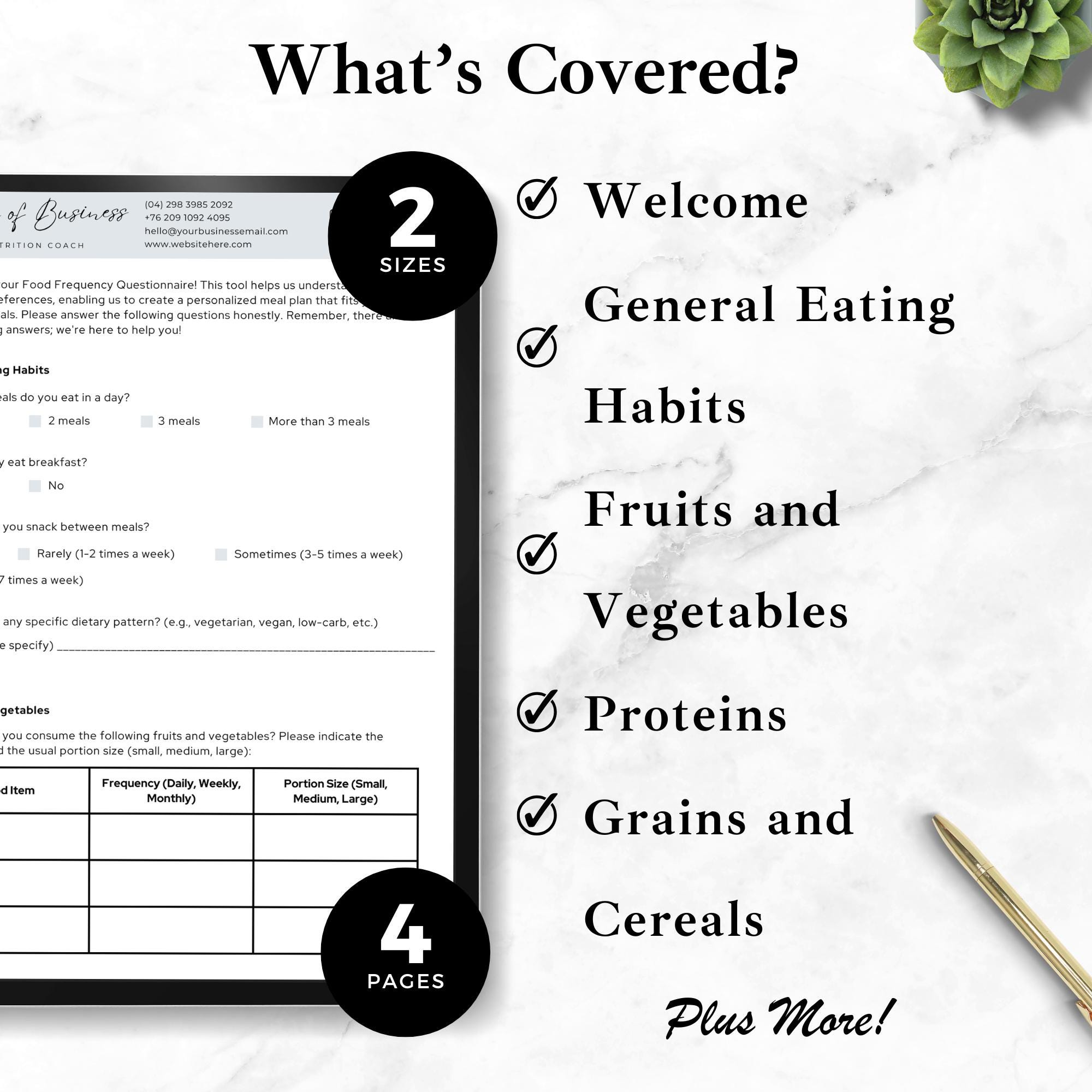 Nutrition Coach Food Frequency Questionnaire Template Editable Food ...