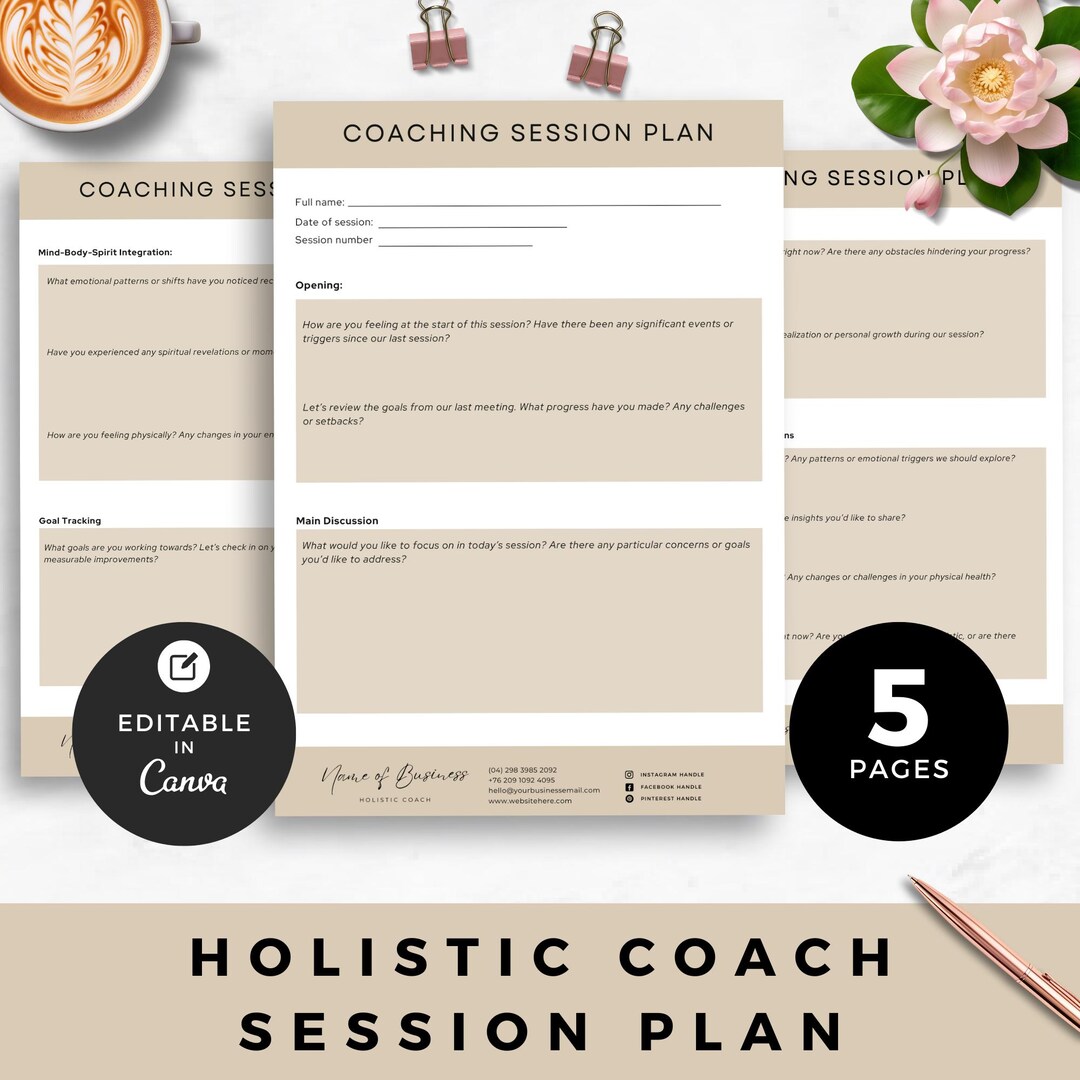 Holistic Coach Session Plan Template Canva Editable Wellness Coaching ...