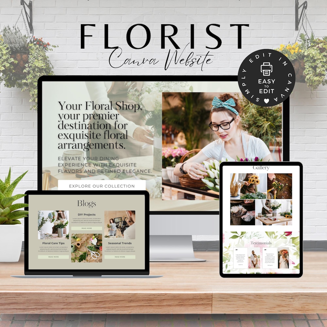 Florist Website Template Canva Editable Floral Business Site Design ...