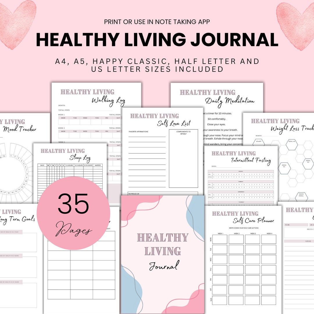 Healthy Living Journal Printable Fitness Tracker Template Meal Planner ...