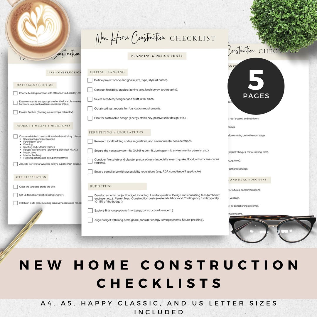 New Home Construction Checklist, Printable Building Organizer, Home ...