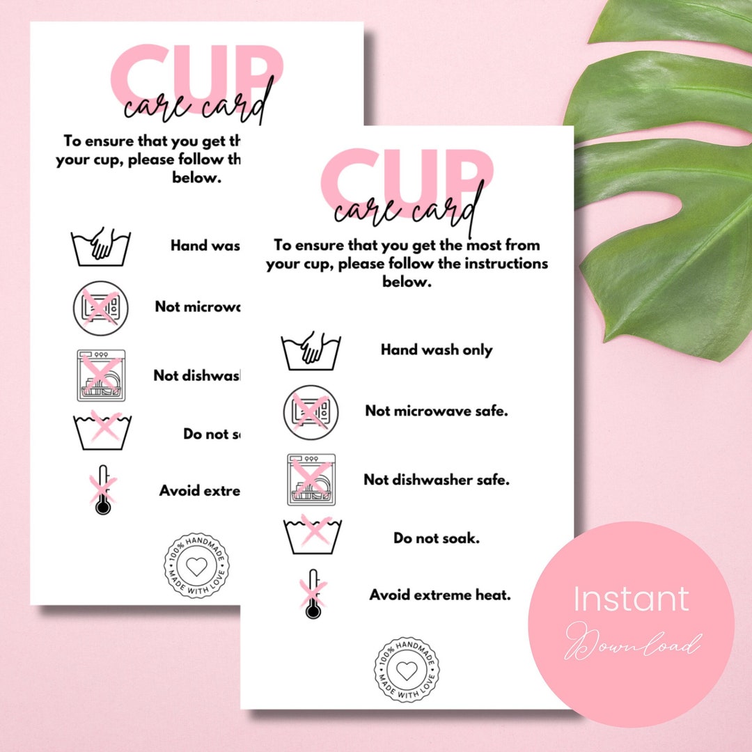 Cup Care Instructions Travel Mug Care Card Tumbler Printable Drinkwear ...